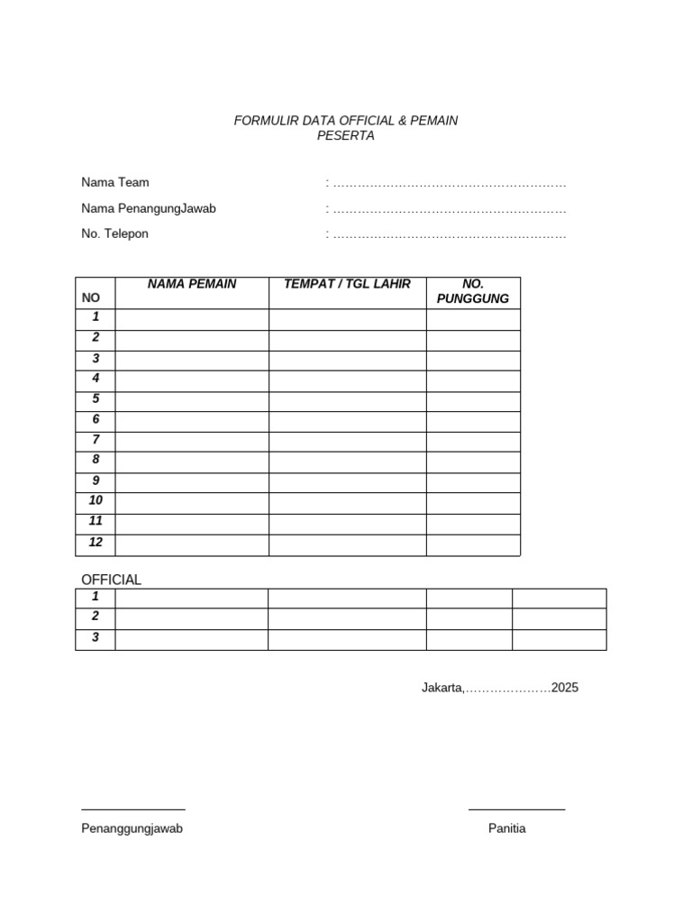 Formulir Lomba Futsal SD 2025 | PDF