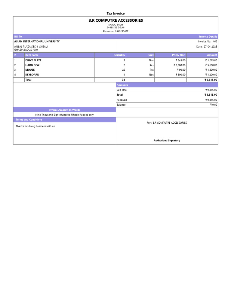 Invoice for Asian International University | PDF | Personal Computers ...