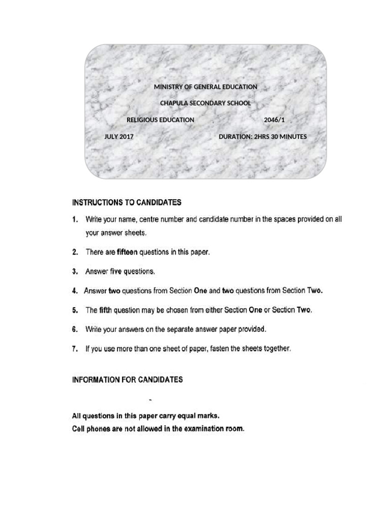 RE Mock Examination Exam Last Year Docum | PDF