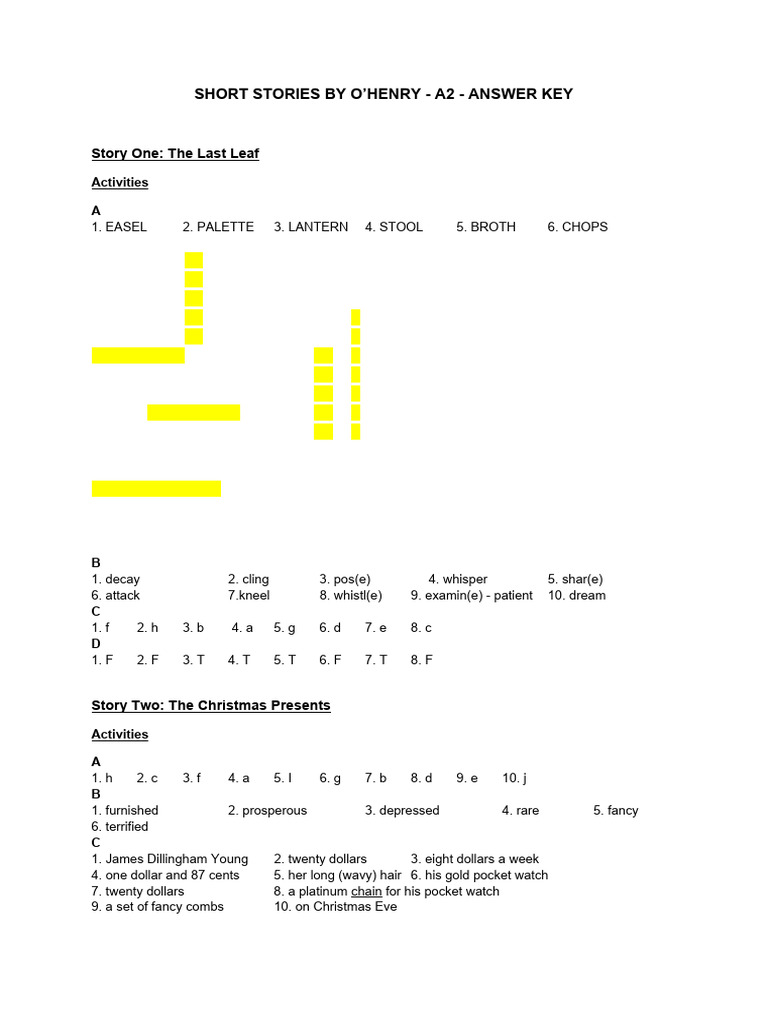 O'Henry Short Stories A2 Answer Key | PDF | Chess Theory | Chess