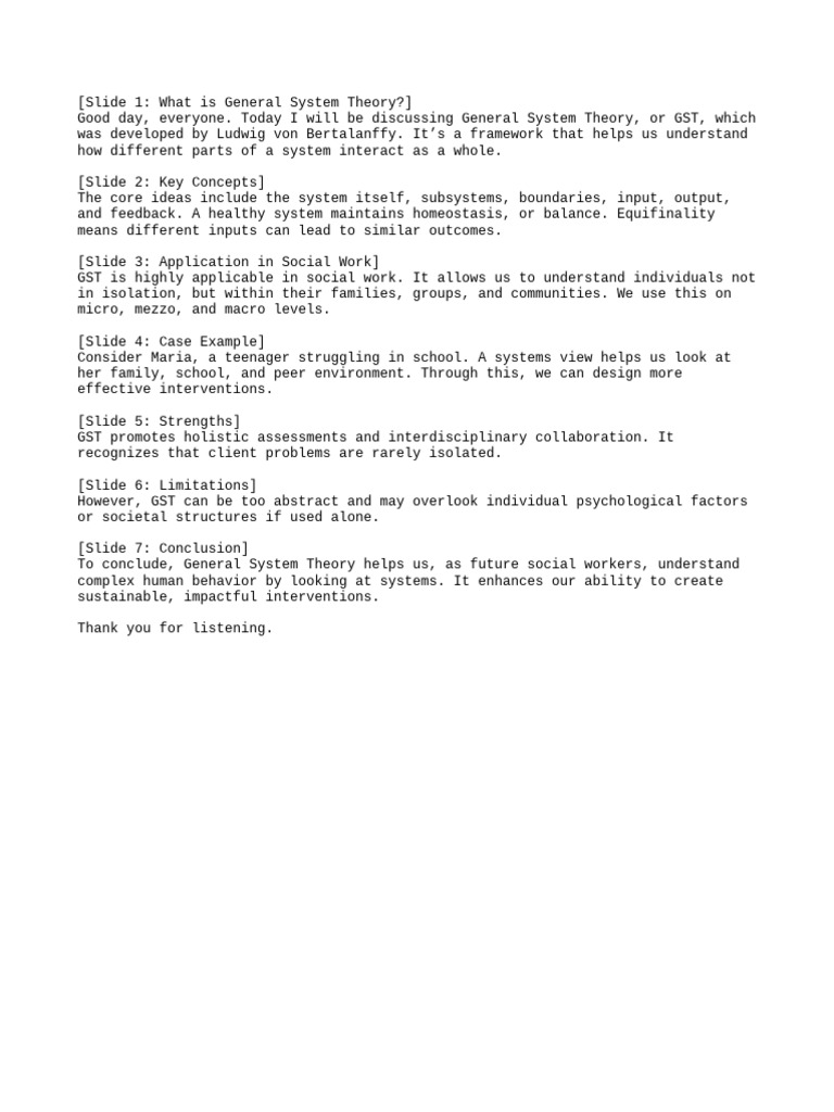 General System Theory Oral Script | PDF