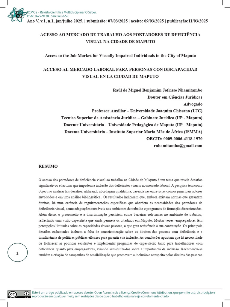 Artigo ACESSO+AO+MERCADO+DE+TRABALHO+AOS+PORTADORES+DE+DEFICIÊNCIA+VISUAL+NA+CIDADE+DE+MAPUTO ...