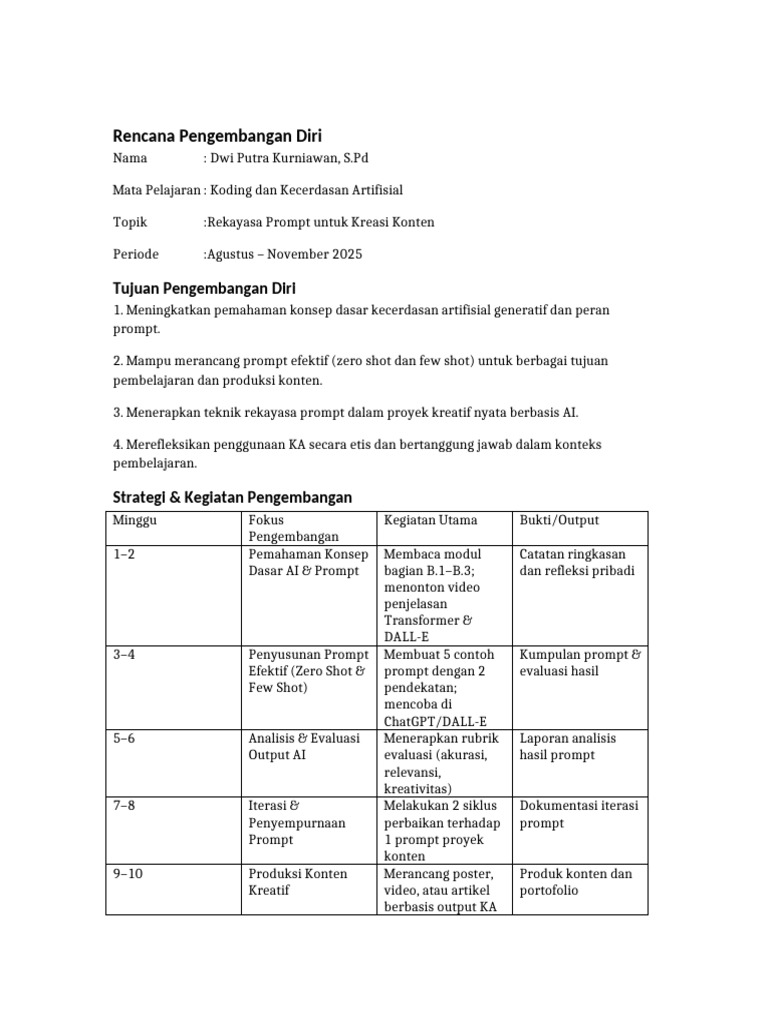 Rencana Pengembangan Diri Modul 3 Prompt KA | PDF