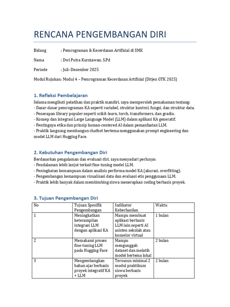Rencana Pengembangan Diri LLM Modul 4 | PDF