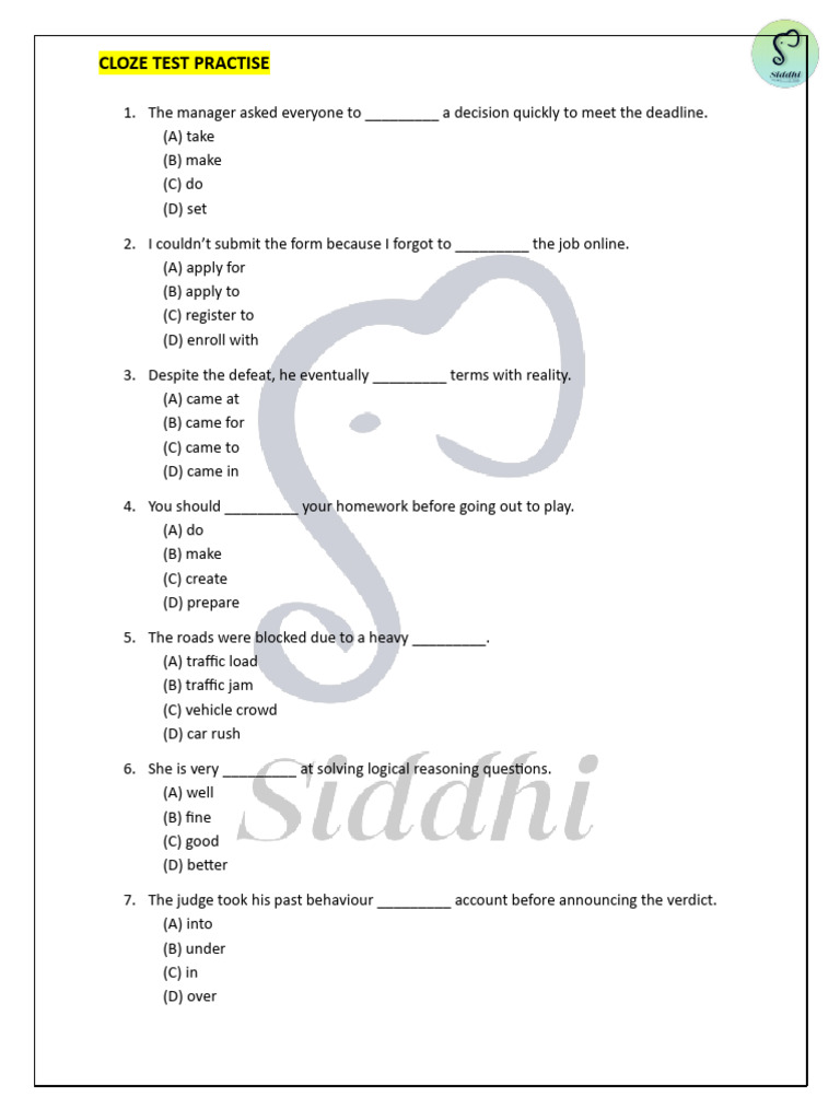 Cloze Test Practise - 64424547 - 2025 - 07 - 19 - 11 - 50 | PDF ...