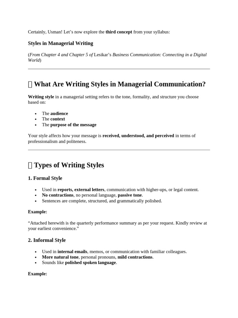 Managerial Writing Styles Explained | PDF | Communication | Human ...