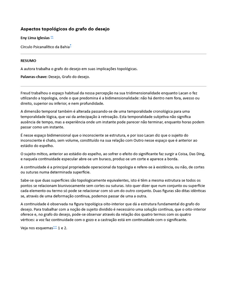 Aspectos topológicos do grafo do desejo | PDF | Jacques Lacan | Tempo