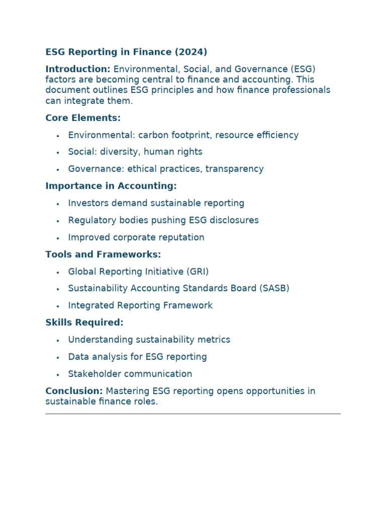 ESG Reporting in Finance (2024) | PDF