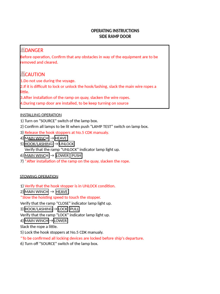 Side Ramp Door Operating Instructions | PDF