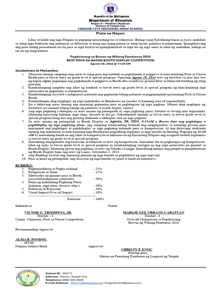 Pista Sa Nayon Guidelines at Rubriks 2024 | PDF