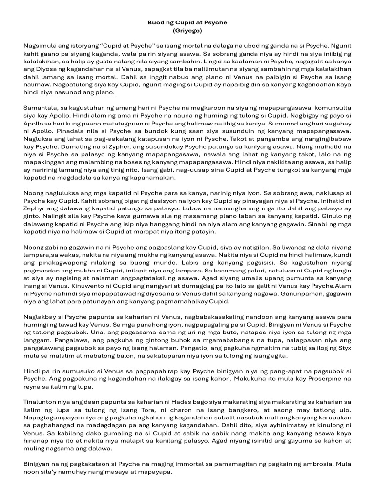 Buod NG Cupid at Psyche | PDF