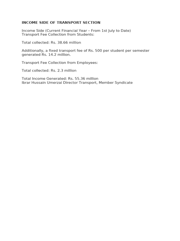 Income Side of Transport Section | PDF