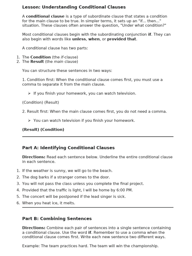 Conditional Clause Worksheet | PDF | Clause | Sentence (Linguistics)