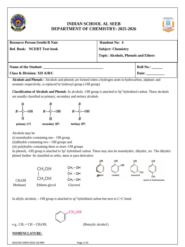 Class Xii Chem Ho 4 Alcohols, Phenols and Ethers | PDF | Ether ...