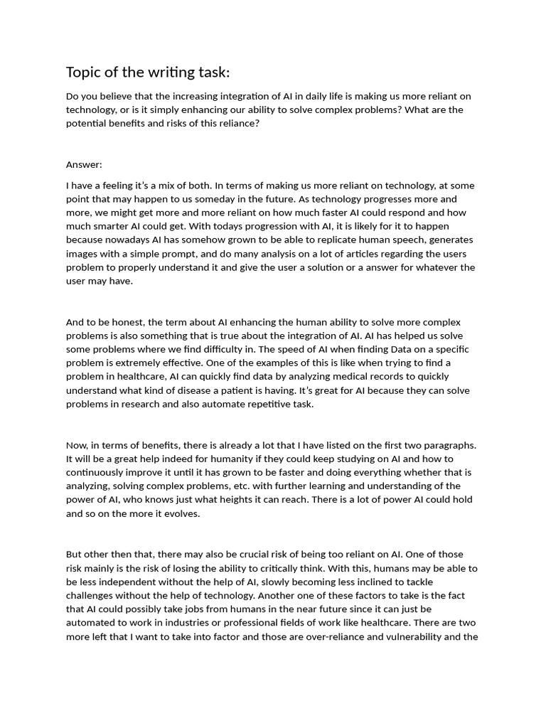 Topic of The Writing Task v.1 | PDF | Artificial Intelligence ...