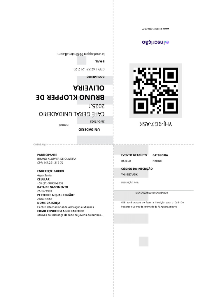 Comprovante Inscricao - YHJ 9G7 A5K | PDF