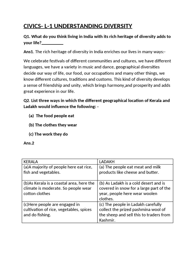 Civics-L-1 Understanding Diversity | PDF | Indian Nationalism