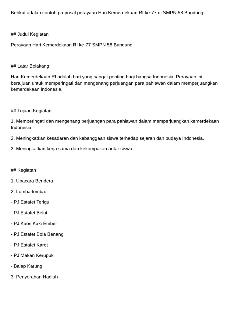 Berikut Adalah Contoh Proposal Perayaan Hari Kemerdekaan RI Ke-77 Di ...