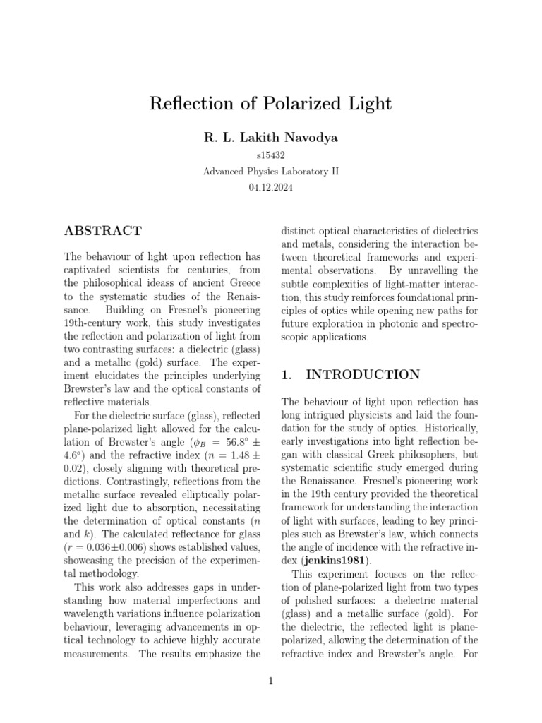 Polarization by Reflection | PDF | Refractive Index | Reflection (Physics)