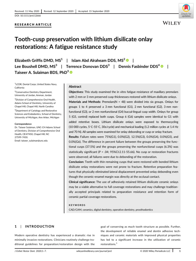Tooth-Cusp Preservation With Lithium Disilicate Onlay Restorations A ...