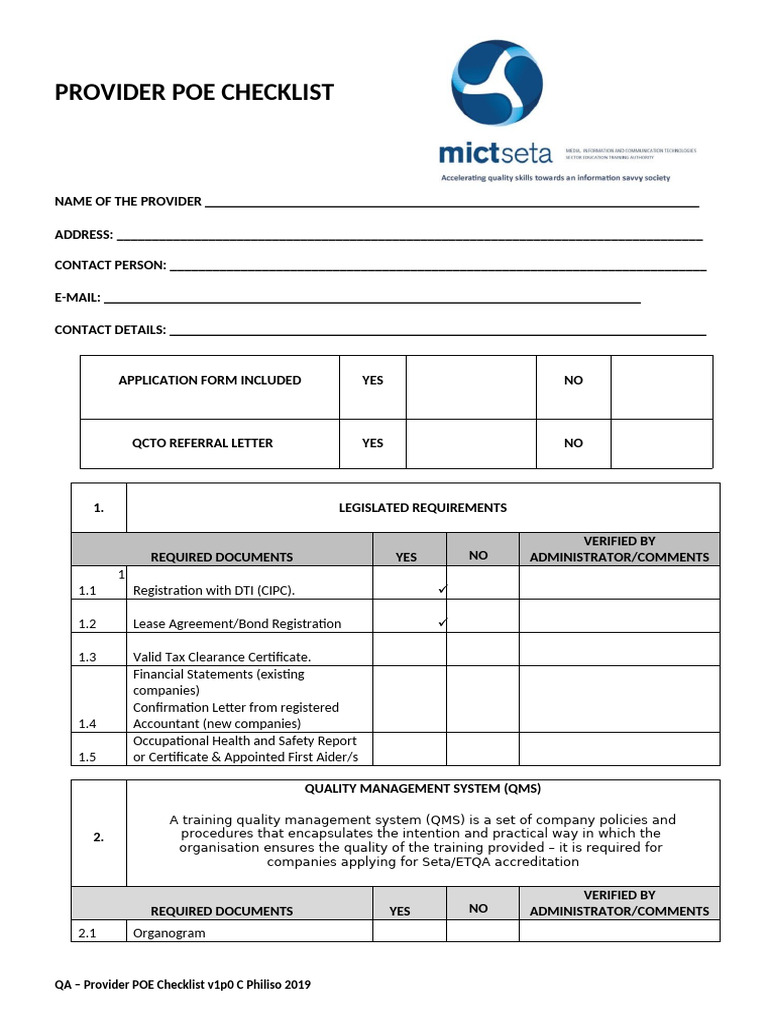 Provider POE Accreditation Checklist | PDF | Quality Management System ...
