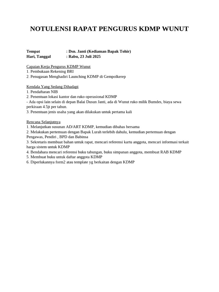 Notulensi Rapat 23 Juli 2025 | PDF