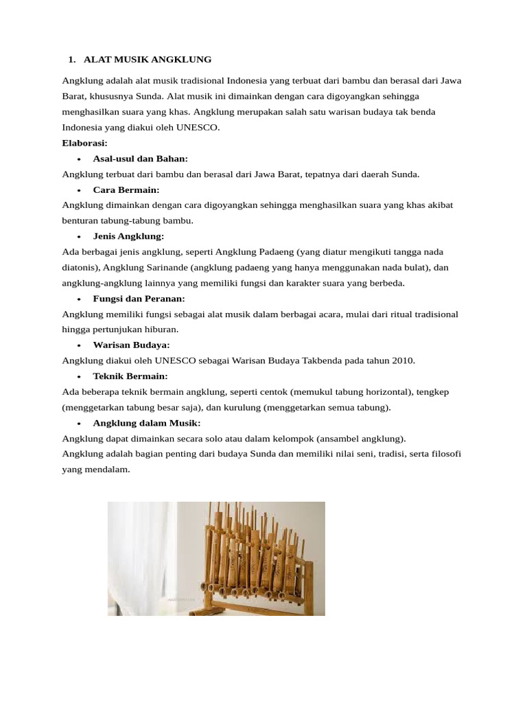 Fungsi dan Jenis Alat Musik Angklung | PDF