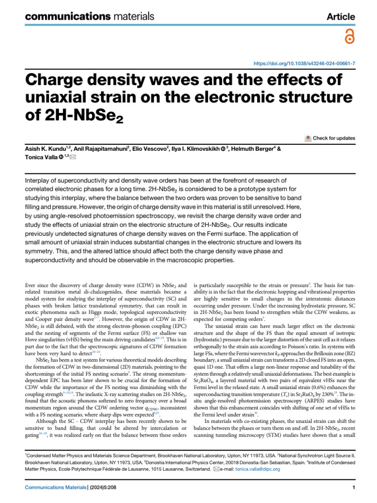 Charge Density Waves and The Effects of Uniaxial Strain On The Electronic Structure of 2H-NbSe2 ...