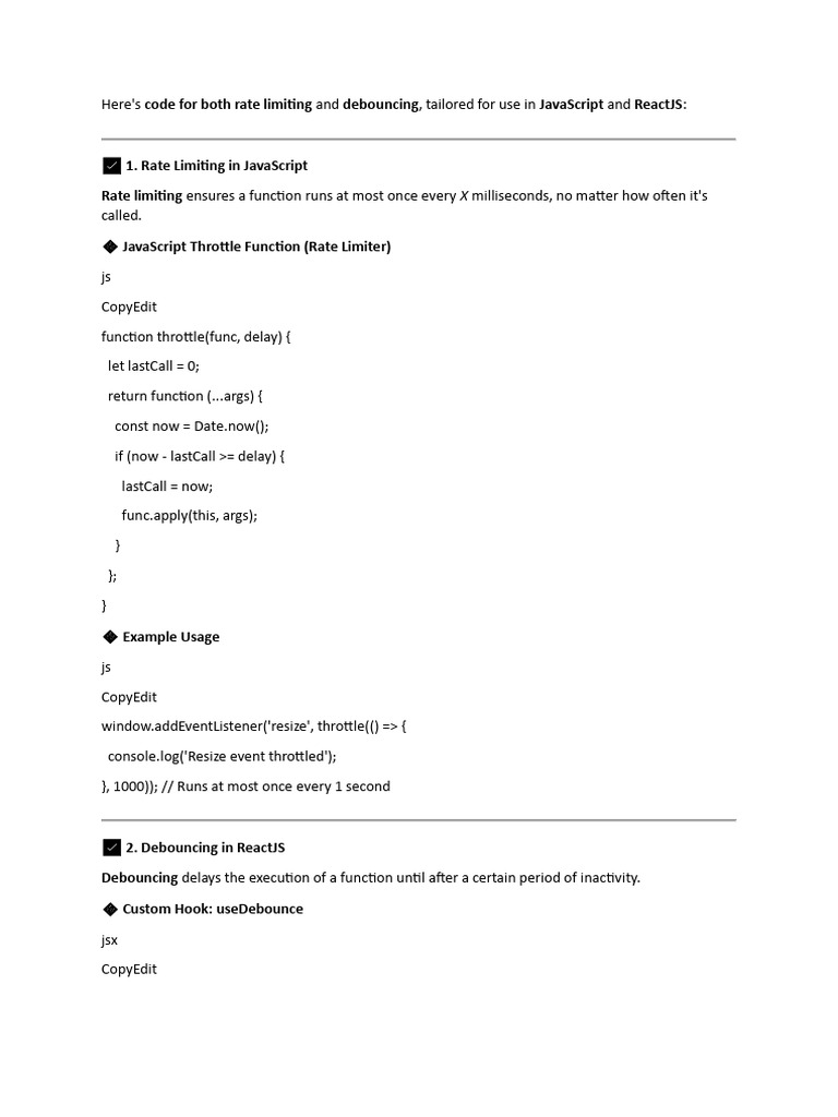JavaScript Rate Limiting & React Debouncing | PDF