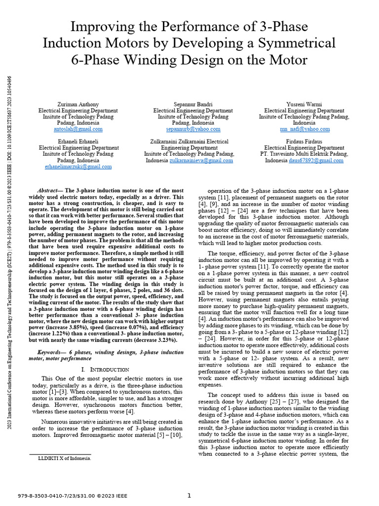 Improving The Performance of 3-Phase Induction Motors by Developing A Symmetrical 6-Phase ...