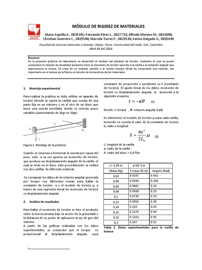 Estudio del Módulo de Rigidez en Varillas | PDF | Esfuerzo de torsión ...
