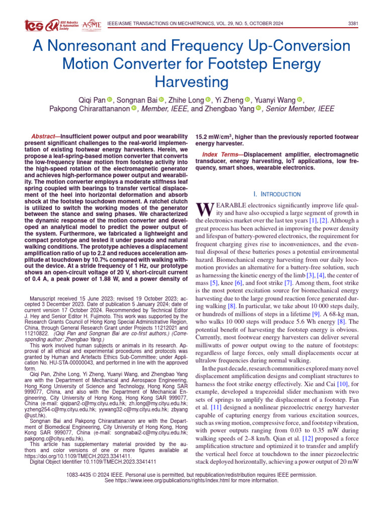 A Nonresonant and Frequency Up-Conversion Motion Converter For Footstep ...