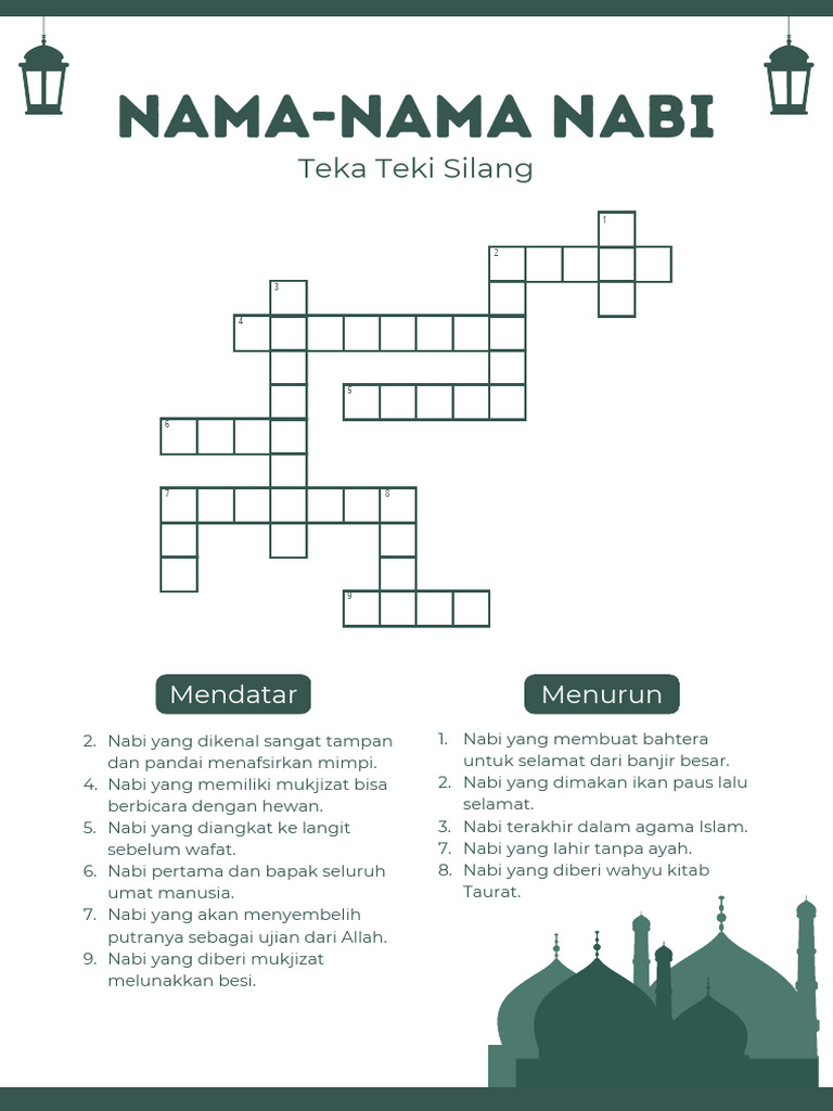 Mengenal Nabi Dan Rasul Lembar Kerja TTS Hijau Ilustratif | PDF