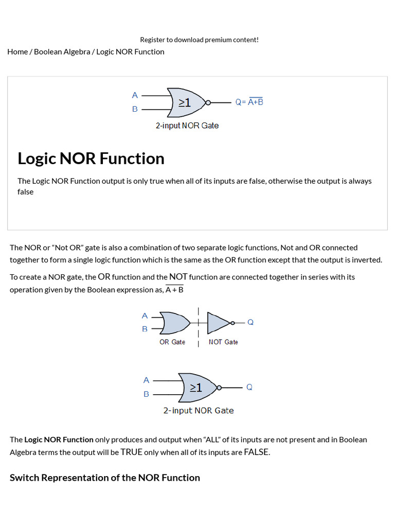 Understanding the Logic NOR Function | PDF