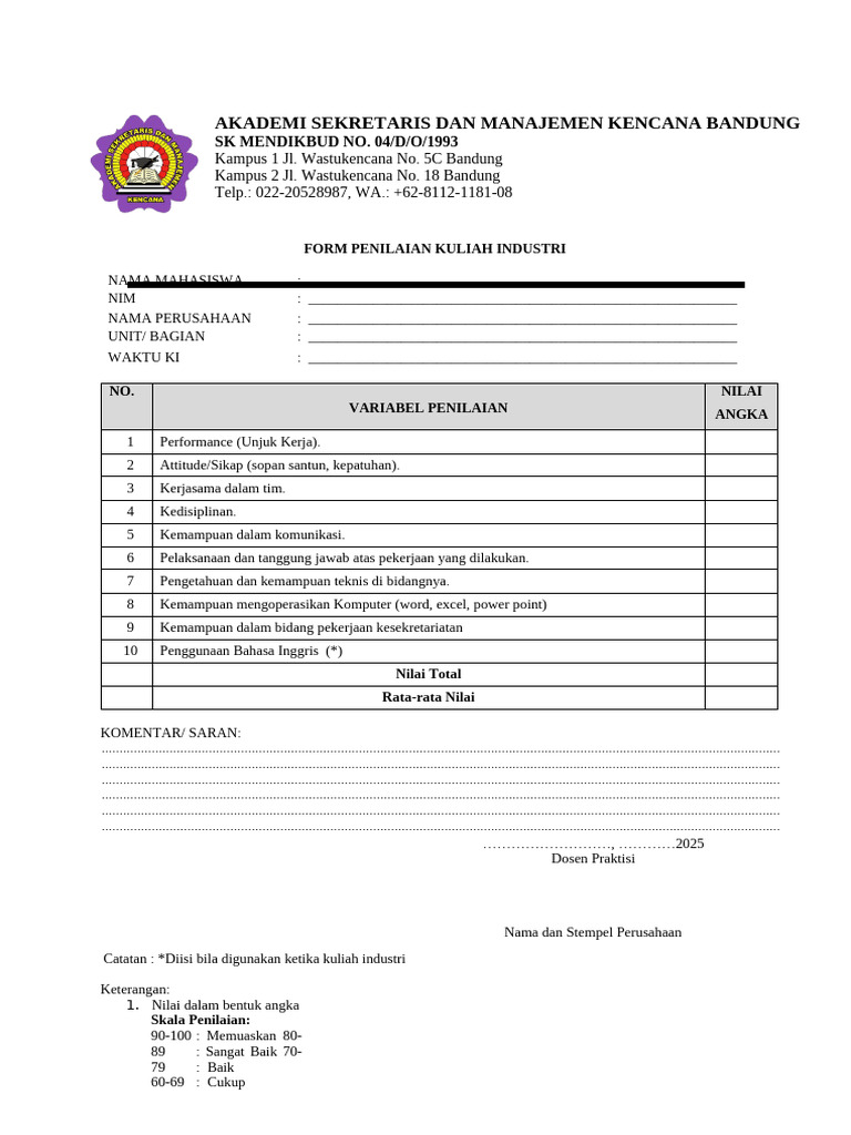 Form Penilaian Ki | PDF