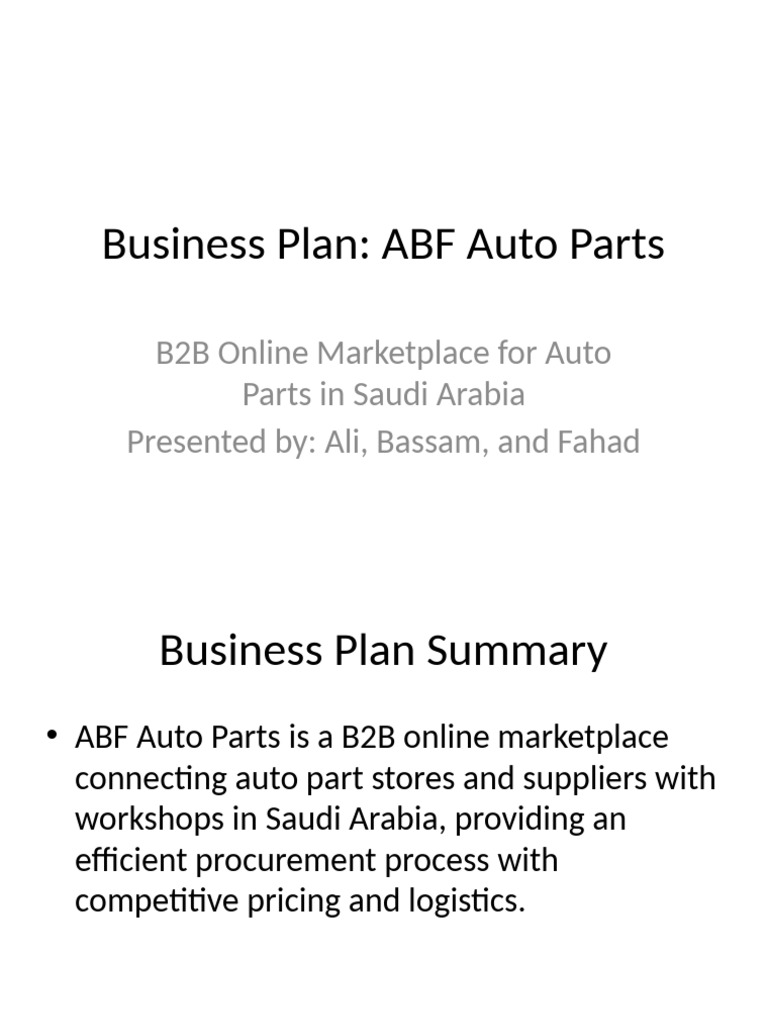 ABF Auto Parts Business Plan Overview | PDF | Logistics | Marketing