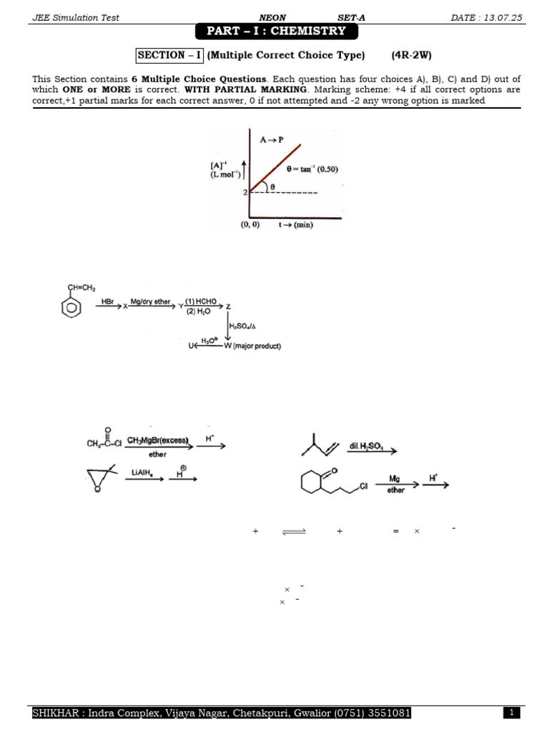 PCM Test Paper Set-B (With Answers) 13.07.25 | PDF | Mirror | Chemical ...
