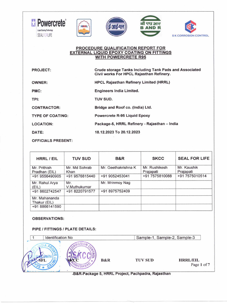 PQT Report r95 B&R Eil HRRL Pachpadra 18.12.2023 | PDF