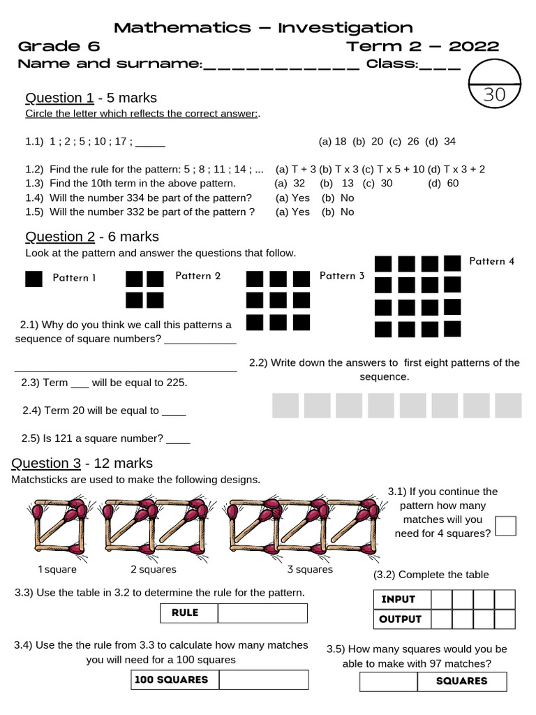 Mathematics - Investigation Grade 6 Term 2 - 2022 | PDF | Mathematics