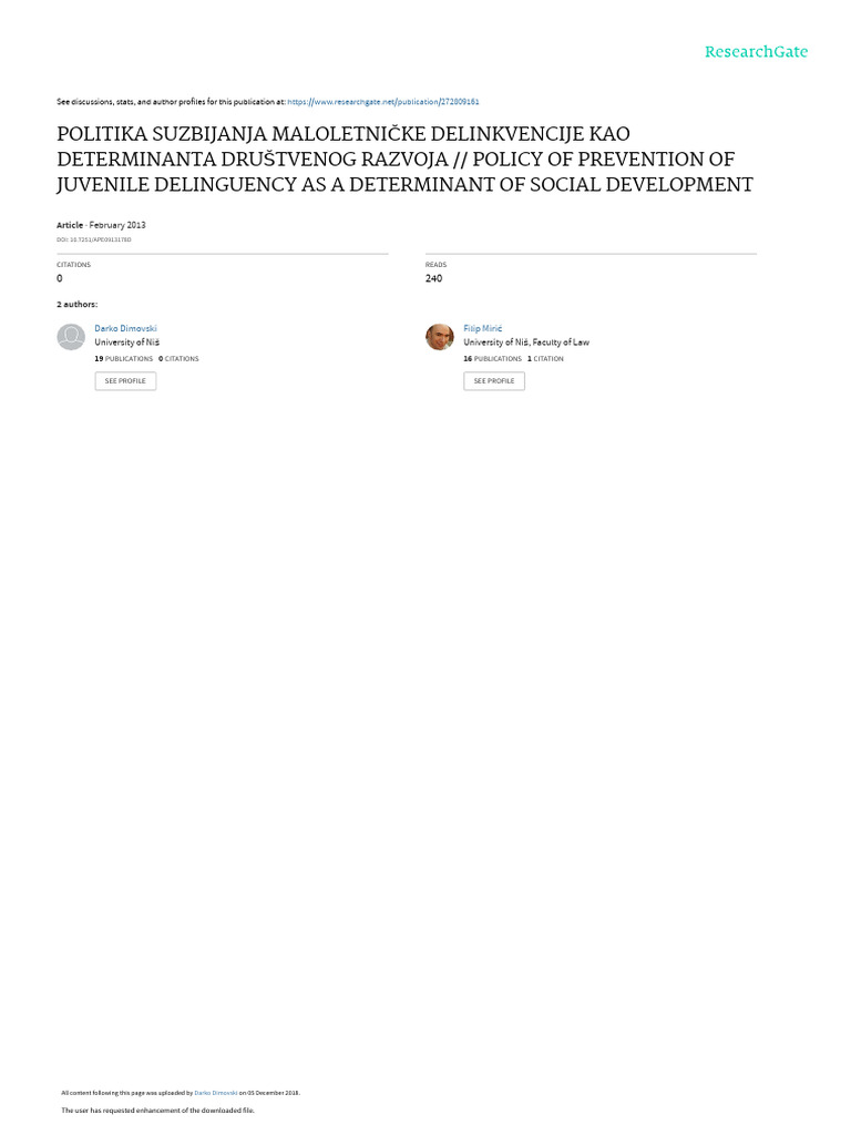 Politika Suzbijanja Maloletnike Delinkvencije Kao Determ Inanta ...