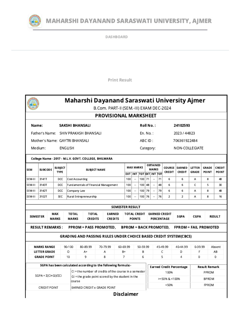 Maharshi Dayanand Saraswati University, Ajmer | PDF | Educational Assessment And Evaluation ...