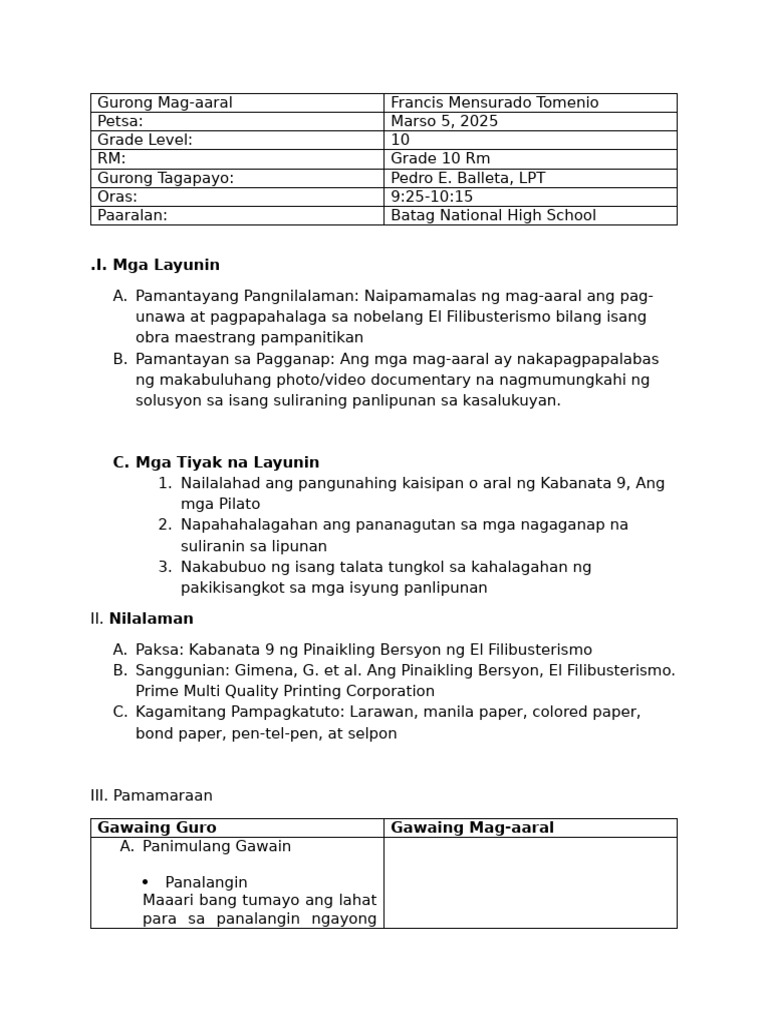 Banghay Aralin | PDF