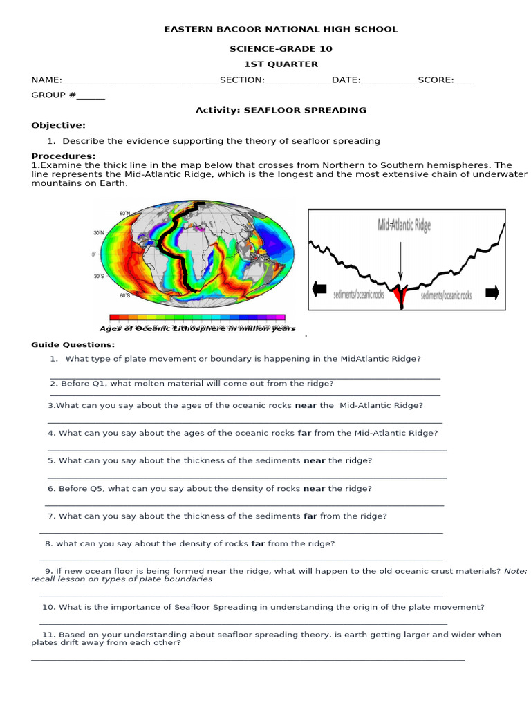 Seafloor Spreading Activity Worksheet | PDF | Plate Tectonics | Seabed
