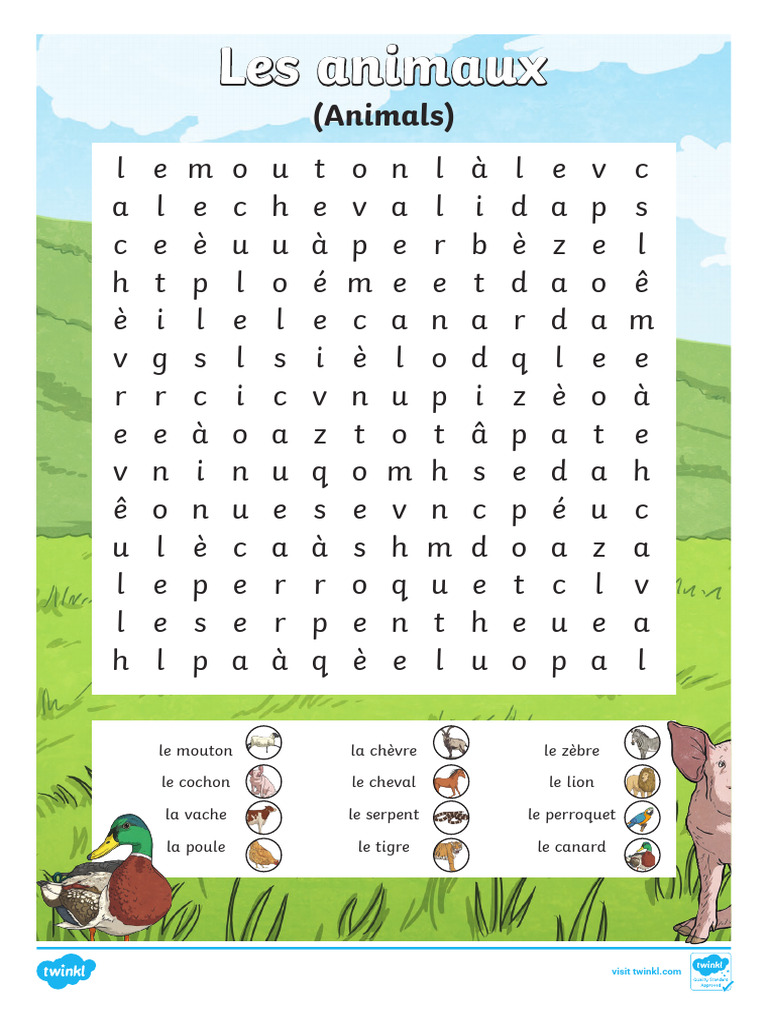 French Animals Word Search | PDF