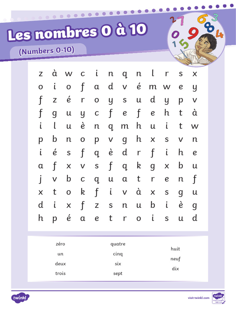 French Numbers 0-10 Word Search | PDF