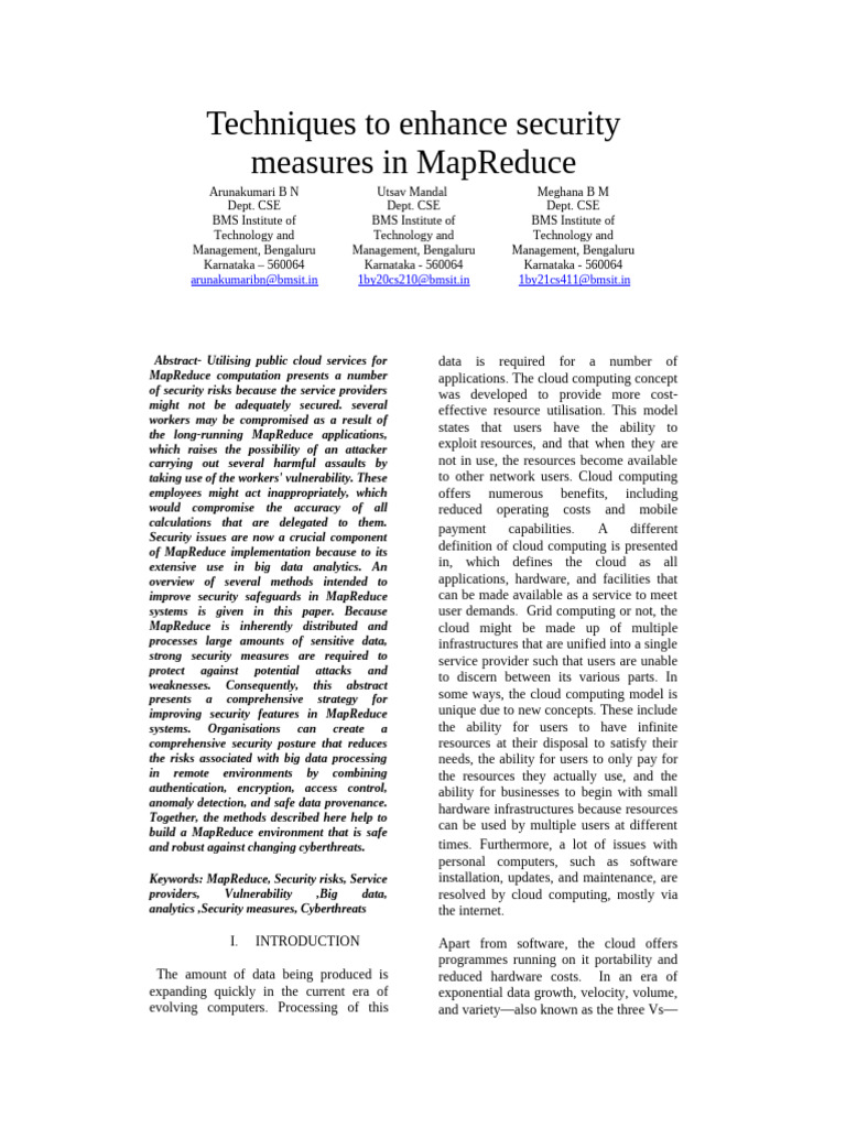 Edit Techniques To Enhance Security Measures in MapReduce | PDF | Computer Security | Security