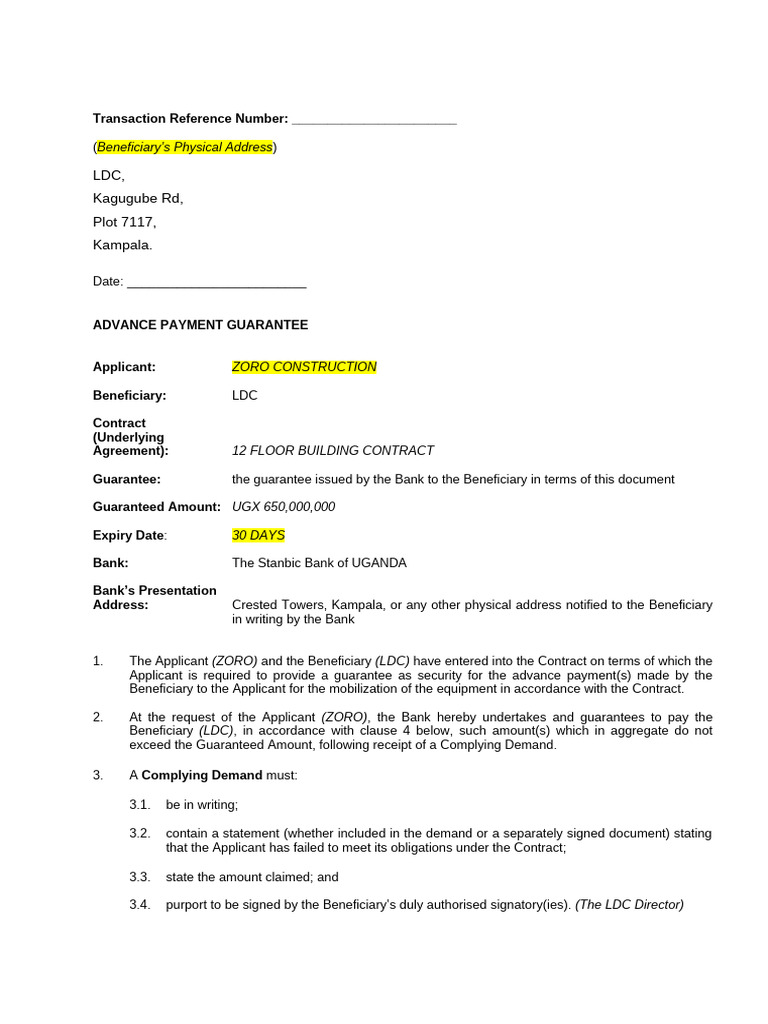 Advance Payment Guarantee Template Updated | PDF | Banks | Business Law