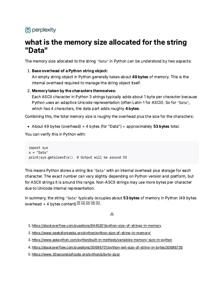 Memory Size of Python String "Data" | PDF