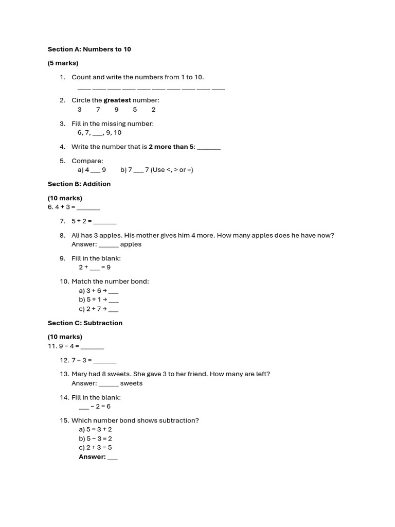 AEIS Math Exam Sample Worksheet | PDF | Subtraction | Chess Theory