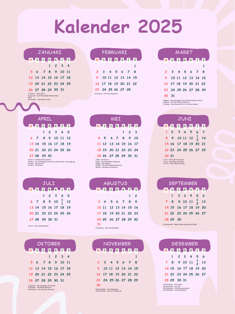 Kalender Pink 2025 Bulanan | PDF